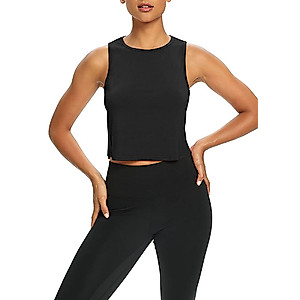 Mippo Workout Crop Tops for Women Open Back Tank Tops for Women Flowy Athletic Tops Tennis Tops Gym Tanks Backless Yoga Tops for Women Mesh Workout Tops for Women Black L