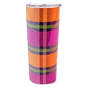kate spade new york Cute Stainless Steel Mug, 24 Ounce Travel Tumbler, Double Wall Insulated Cup with Lid, Grand Plaid Duo