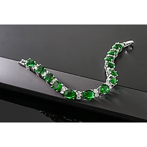 Gem Stone King 40.00 Ct Oval and Round Green Color Cubic Zirconias CZ Tennis Bracelet for Women 7 Inch
