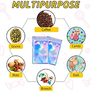 TIFICAL 100 PCS Smell Proof Bag, Holographic Bags Packaging Bags for Small Business, Foil Freshies Bags for Food Storage, Sample Bags Resealable Bags for Eyelash, Jewelry, Lip Gloss