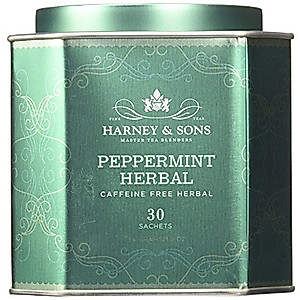 Harney & Sons Peppermint Herbal Tea in Sachets, Caffeine-Free Herbal, 30 Sachets