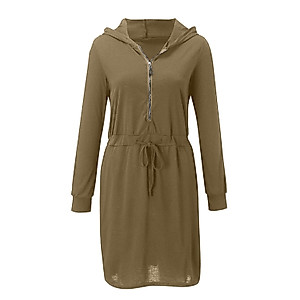 Padaleks Womens Casual Hoodie Dress Cozy Solid Long Sleeve Zipper Slim Fit Dresses Pullover Sweater with Belted