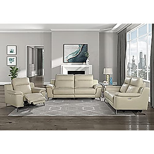 Lexicon Ezra Genuine Leather Power Reclining Sofa, Beige