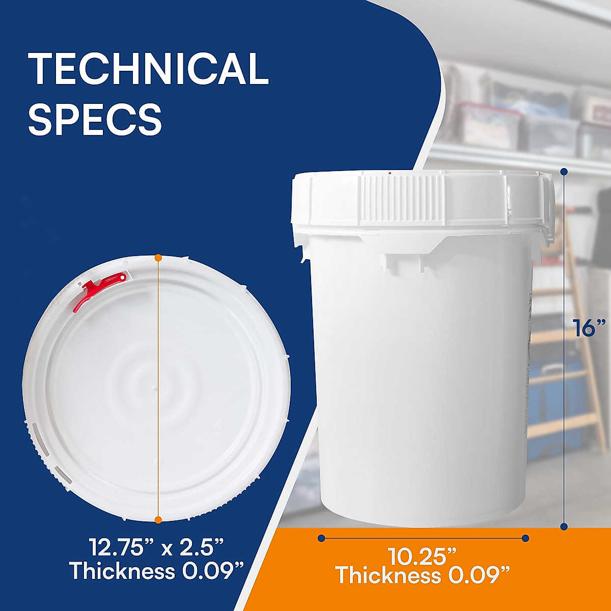 5 Gallon White BPA Free Durable Food Grade Bucket With Screw Lid | All Purpose Specialty Storage Plastic Pail Safety | Air-tight Design with Child Resistant Button - 2 PACK