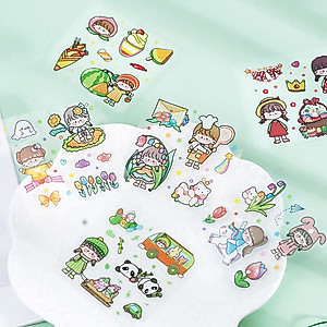 100 PCS Cute Cartoon Animal Stickers,Kawaii Transparent PET Sticker Sheets for Scrapbooking Bullet Journaling,Diary,DIY Arts Crafts,Album,Planners,Junk Journal