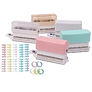 TAIYUYUE 1 Mini Portable Paper Punch with 10PCS 6-Hole Random Color Binder Rings -Cute 6-Hole Puncher for Crafts, Planners, Binders with Positioning Ruler - 2 Sheets Capacity, 5 Colors (Pink)