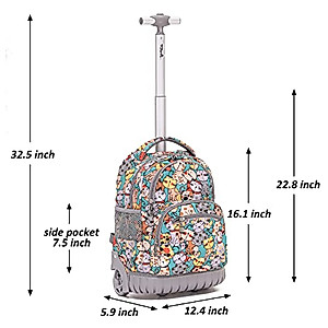 NEW TILAMI 16 Inches Rolling Backpack, Boys&Girls Wheeled Backpack School Travel Student Bag Kids Rolling Backpack, Cat