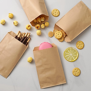 Tendwarm 100 Pcs 3x5 Inches Brown Kraft Paper treat Bags Flat favor bag for Party Wedding Small Gift bag