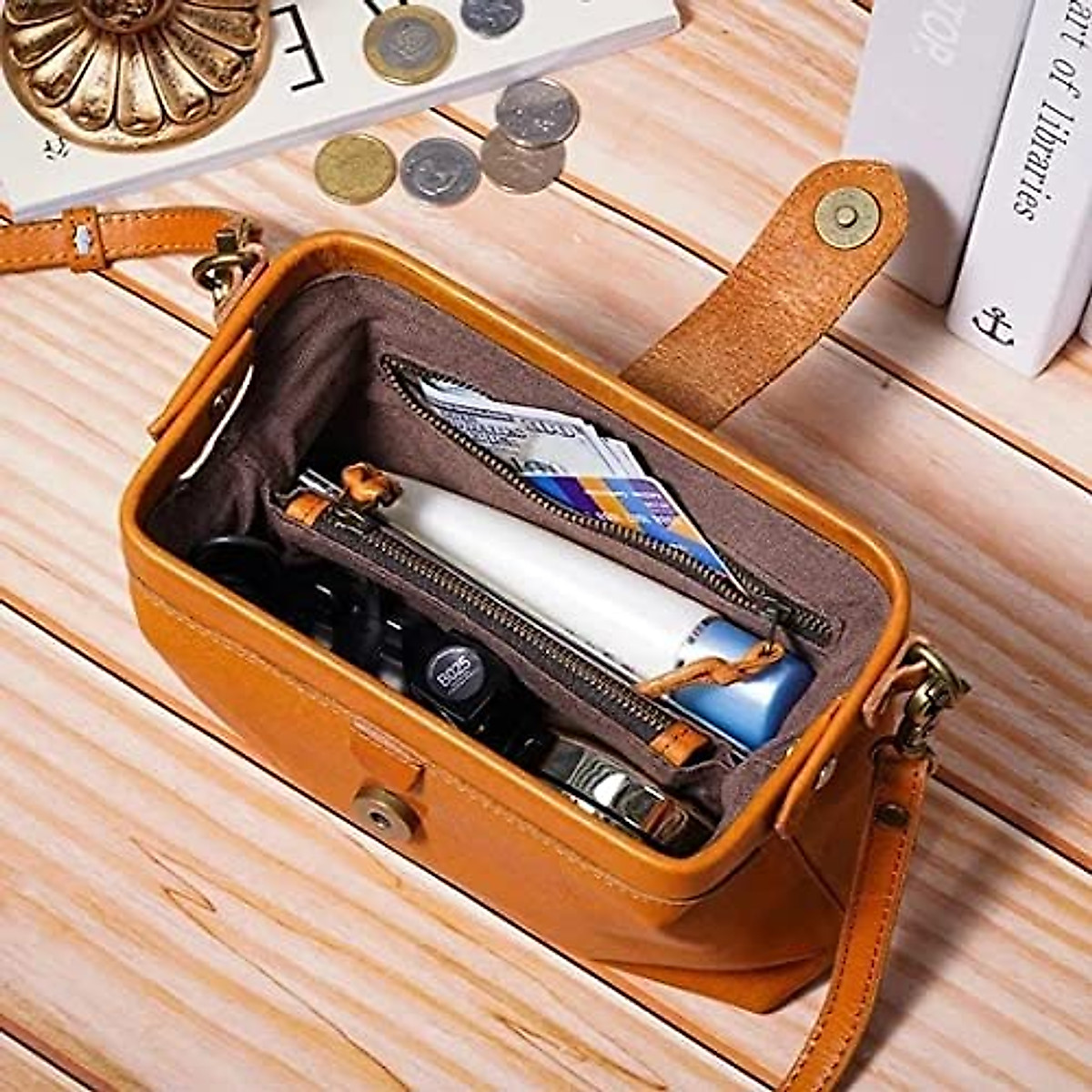Premium Leather Retro Handmade Doctor Bag,Dr bag - retro handmade bag,Crossbody Unique Opening Small Vintage Phone Purse Handbags for Women (Coffee)