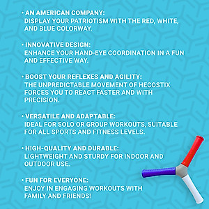 HECOstix - Red White Blue - Hand Eye Coordination & Reaction Speed Training Tool – Improve Sports Performance, Exercise, and Fun for All Ages