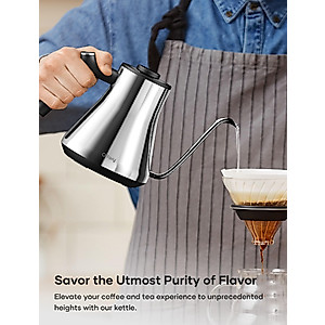 Gooseneck Electric Kettle, Offacy Gooseneck Kettle with 100% Food Grade 304 Stainless Steel, Pour Over Kettle & Coffee Kettle, Tea Kettle 1200 Watt Quick Heating, 0.9L, Stainless Steel