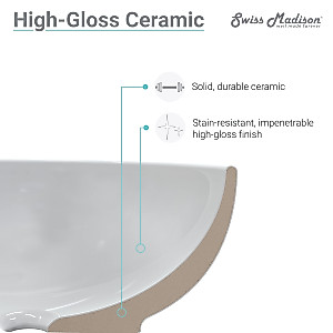 Swiss Madison Well Made Forever SM-VT324-3 Ceramic Vanity Top Sink 24" with Three Faucet Holes, Glossy White