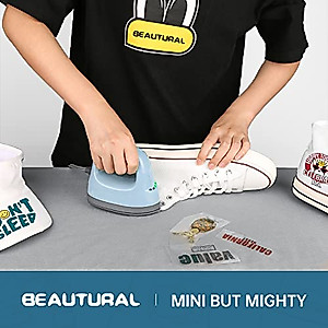 BEAUTURAL Mini Heat Press Machine, Easy to Use for T-Shirts, Shoes, Hats, Bags and Small HTV Vinyl Projects Transfer, 4 Heat Settings & Precision Tip, Ceramic Coated Heating Plate, 120V