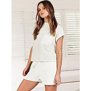 ANRABESS Women's Two Piece Outfits Sweater Sets Knit Pullover Tops and Casual Short Pants Tracksuit Matching Sets Loungewear 2023 Summer Fashion Clothes Sweat Suit 1122mibai-S