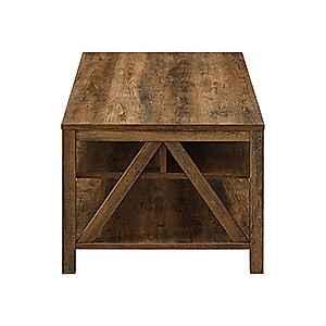 Walker Edison Modern Farmhouse A-Frame Wood Rectangle Coffee Table Living Room Ottoman Storage Shelf, 48 Inch, Rustic Oak