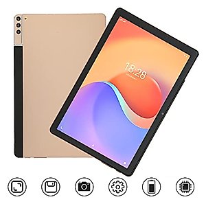 RTLR Calling Tablet, Gold 10 Inch Tablet Octa Core Processor 100-240V Fast Charging Support for Android 11.0 for Reading (US Plug)