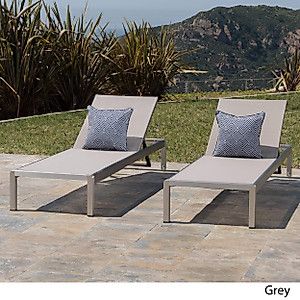 Christopher Knight Home Outdoor Aluminum Chaise Lounge, Set of 2, Grey