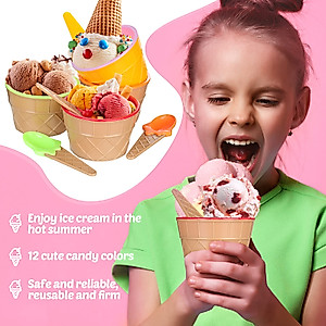 Didaey 60 Pack Ice Cream Bowls Spoons Set Plastic Ice Cream Cups Cartoon Candy Color Ice Cream Bowls Kit Dessert Sundae Frozen Yogurt Bowls for Kids DIY Baking Summer Holiday Birthday Party Supplies