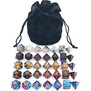 Assorted Polyhedral Dice Set with Black Drawstring Bag, 5 Complete Dice Sets of D4 D6 D8 D10 D% D12 D20 Great for Dungeons and Dragons DND RPG MTG Games
