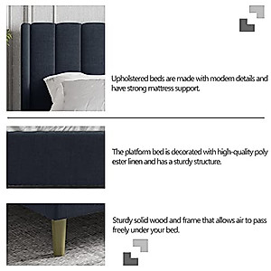 Zoophyter Upholstered Platform Bed Frame Queen Size with Headboard,Strong Wooden Slats Support No Box Spring Needed Easy Assembly Dark Grey