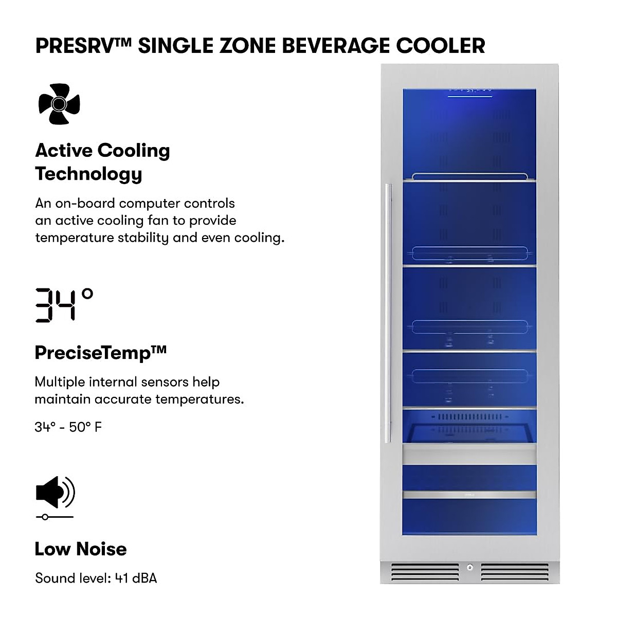 Zephyr 24 Inch Wine Fridge & Beverage Refrigerator Single Zone Full Size - Tall Wine Cooler Cellars Large Bar Drink Cabinet Freestanding with Glass Door - 266x12oz cans & 14x750 ml bottles