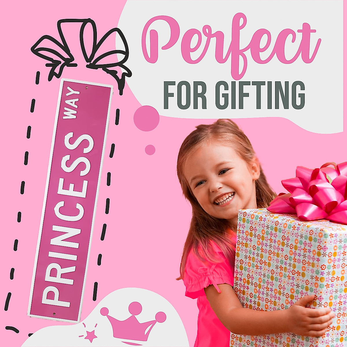 Girls Bedroom Decor | Princess Room Decor | Beautiful Princess Gifts | Pink Wall Decor | Princess Way Street Sign Gifts For Girls | Girl Birthday Gifts | Gifts For 4 Year Old Girl | Gifts From Grandma