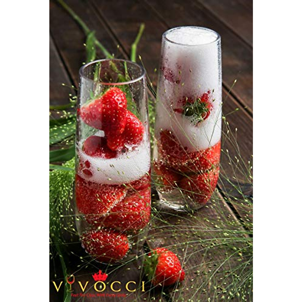Vivocci Unbreakable Heavy Duty Reusable Plastic Stemless Champagne Flutes 8.5oz Ideal for Cocktails & Sparkling Wine Perfect for Wedding Parties | Tritan Glassware | Dishwasher Safe Glasses | Set of 6