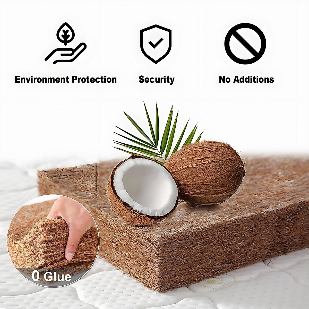 Enchantia Natural 3E Coconut Mattress, 2 in Queen Folding Mattress, Breathable Coir Mattress, Ergonomic Design Stress Reliever Portable Mattress for People Who Like Firm Mattress,A,90x200x5cm(36"x80"x