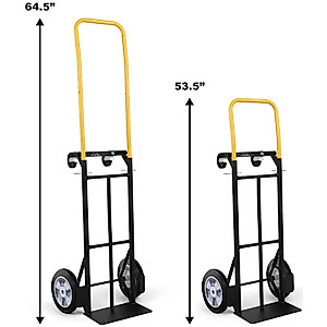 Simpli-Magic 800 lb Capacity 2 in 1 Convertible Hand Truck and Dolly with 10" Flat Free Rubber Wheels,Black with Yellow Handle.