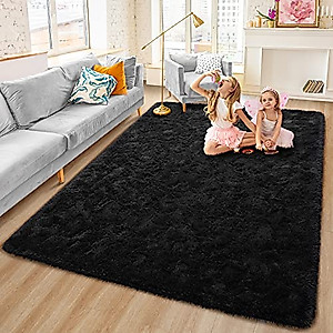 Rostyle Super Soft Fluffy Area Rugs for Bedroom Living Room, 4 ft x 6 ft Shaggy Floor Carpets Shag Christmas Rug for Girls Boys Furry Home Decorative Rugs, Black