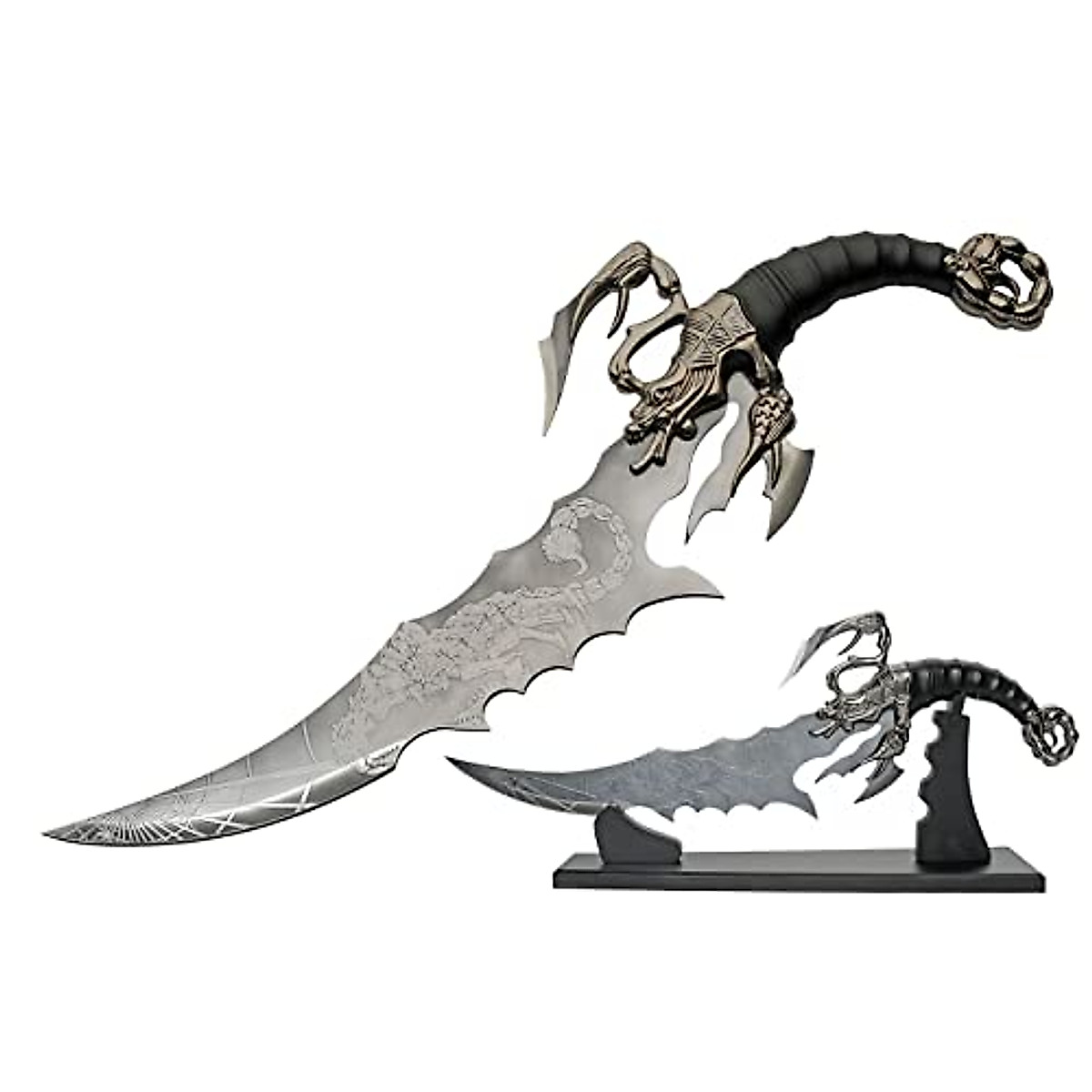 SZCO Supplies 21” Jagged Scorpion Printed Display Fantasy Sword With Wooden Display Stand