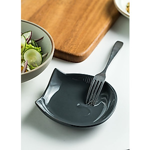 Miamolo Ceramic Spoon Rest for Stove Top, Cat Cooking Spoon Holder for Kitchen Counter, Cute Spoon Rest Utensil Rest for Spatula Spoons Ladles, Dark Gray