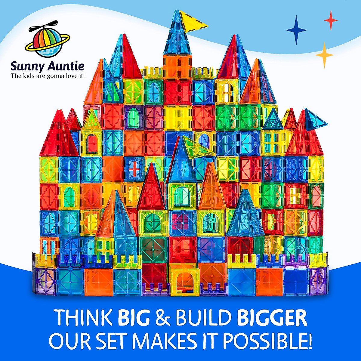 SUNNY AUNTIE Magnetic Tiles 138 PCS+ Bonus Zippered CASE, Magnetic Tiles for Kids Toy for 3 4 5 6 7 8 Year Old Boys & Girls, Great Gift for Kids Aged 3-8, XL Set