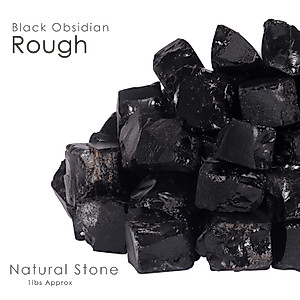 YATSKIA 1lb Black Obsidian Crystal - Raw Stones - Healing Crystals - Obsidian Stone - Black Stones and Crystals - Raw Stones for Tumbling - Crystals Bulk - Crystals and Healing Stones Bulk