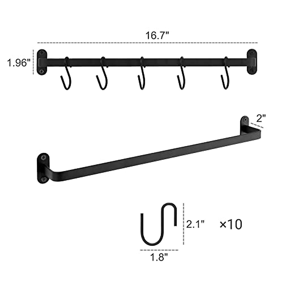 Dahey Mug Holder Wall Mount, Metal Coffee Mug Rack Hanger with 10 Mug Hooks, Mug Display Rack Rustic Utensil Cups Storage Organizer for Kitchen Dining Room Coffee Bar, Set of 2, Black