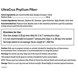 UltraCruz Equine Psyllium Fiber Supplement for Horses, 10 lb, Pellet (32 Day Supply)