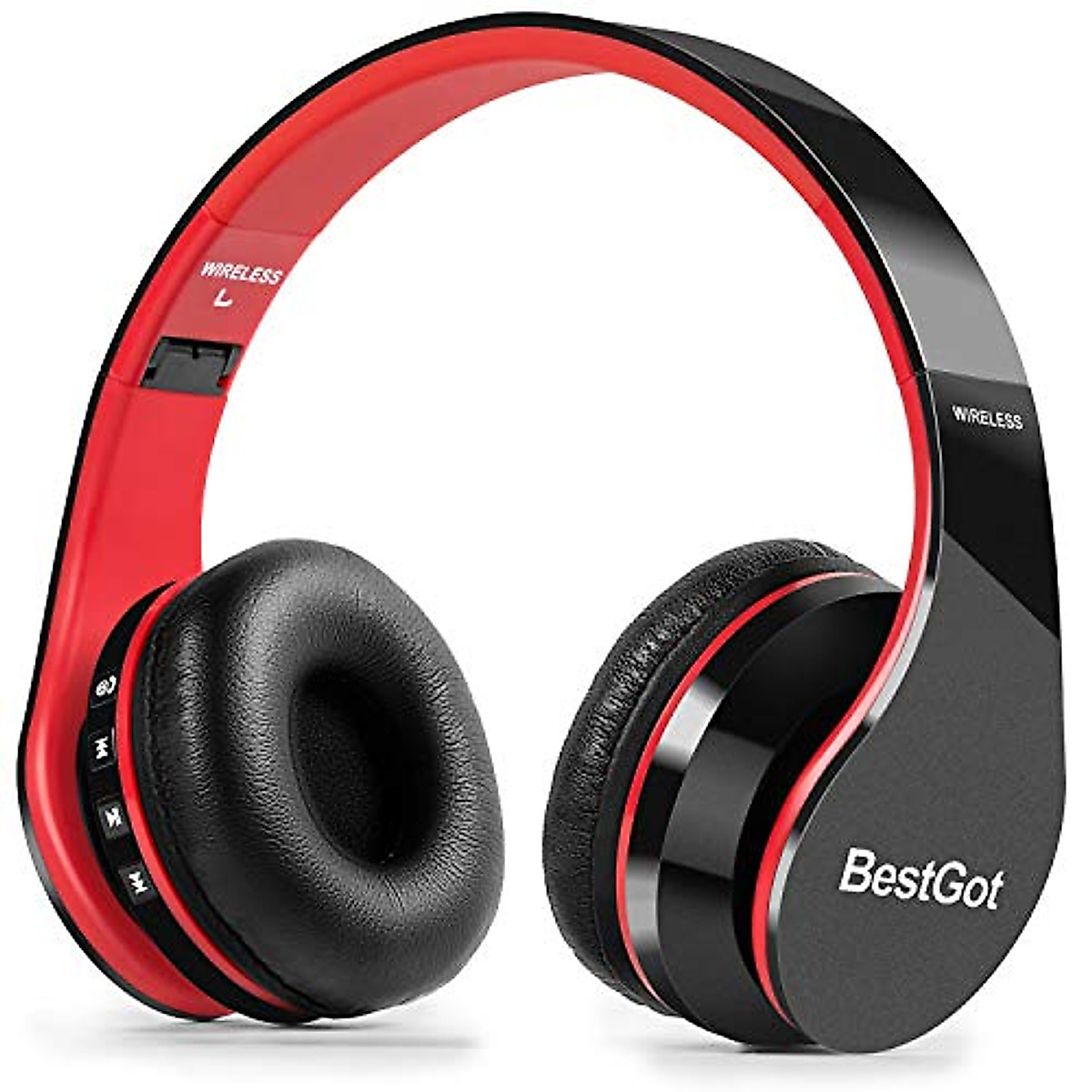 BESTGOT Kids Bluetooth Headphones BT6002 Wireless Headphones for Kids Children Adults for School Foldable Headset for 18 Hours for PC/Phone/Tablets/TV (Black/Red)