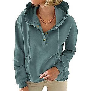 PRETTYGARDEN Ladies Pullover Hoodies Tops Drawstring Long Sleeve Thick Sweashirt Cozy Warm Winter Clothing With Pockets(Solid Grey Green,Medium)