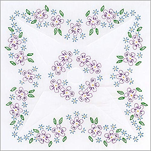 Jack Dempsey Needle Art Lavender Flowers Quilt Blocks, white