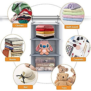 FYY 3-Shelf Hanging Closet Organizers and Storage, Collapsible Heavy Duty Closet Organizer Shelves, Waterproof Washable Fabric Shelves, 23.6" H x 12.2" W x 12.2" D, Grey