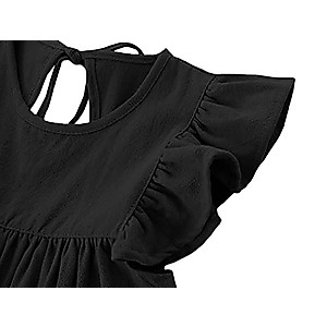 RJXDLT Toddler Dress Baby Girls Cotton Linen Ruffle Sleeve Tiered Swing Casual Summer Boho Dresses 379 Black 80