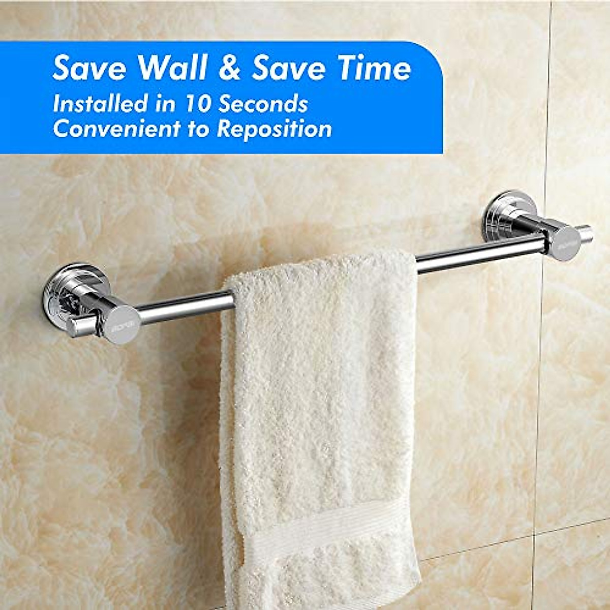 BOPai 24 inch Vacuum Suction Cup Towel Bar,Removeable Shower Mat Rod Shower Door Adhesive Towel Bar Suction Towel Rack,Premium Chrome