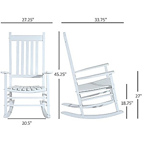 Outsunny Outdoor Rocking Chair, Wooden Rocking Patio Chairs with Rustic High Back, Slatted Seat and Backrest for Indoor, Backyard, Garden, White