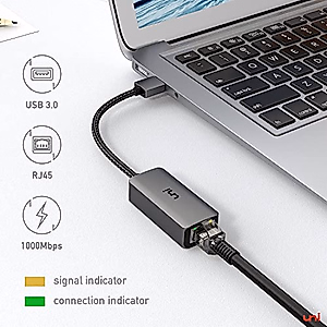 USB to Ethernet Adapter, uni Driver Free USB 3.0 to 100/1000 Gigabit Ethernet LAN Network Adapter, RJ45 Internet Adapter Compatible with MacBook, Surface, Laptop PC with Windows, XP, Vista, Mac/Linux