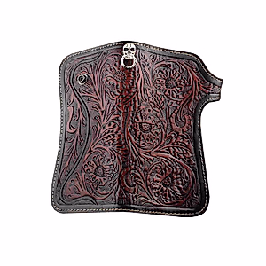 crazy hunter Skull Chain Wallet Long Leather Craft Bag With Metal Chain For Mens L69