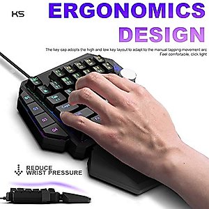 FELICON Portable one Handed Gaming Mechanical Keyboard and Mouse Combo, RGB Backlit Wired Gaming Left Handed and Up to 6400DPI Honeycomb Shell Mouse for PC Laptop Computer