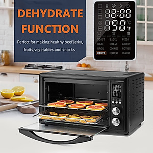 CROWNFUL Air Fryer Toaster Oven, 32 Quart Convection Roaster with Rotisserie & Dehydrator Combo Cooker, 12 Presets, Accessories and Cookbook Included, ETL Listed (Black)