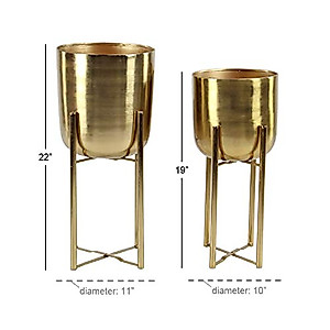 CosmoLiving by Cosmopolitan Metal Indoor Outdoor Dome Planter with Removable Stand, Set of 2 19", 22"H, Gold