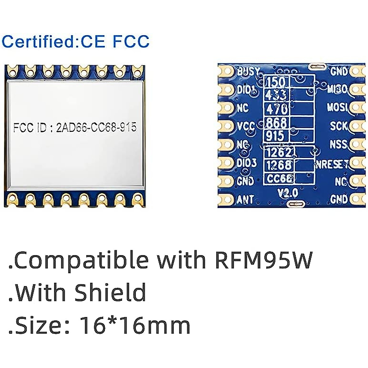 Lubeby Smart LoRa Module 16 * 16mm, Low Cost SPI Port LLCC68 Based LoRa Module 868MHZ LoRa-CC68 & LoRa-CC68-TCXO Compatible with RFM95W (LoRa-CC68-868 x 5 pcs)