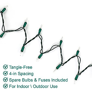 100 Christmas Mini Lights - 24.8 ft / 7.5m - 120V - Warm White Bulbs 2800K - Green Wire - 120V - End to End Connection - Indoor & Outdoor Use - Light Strings for Christmas Tree and New Year Decoration